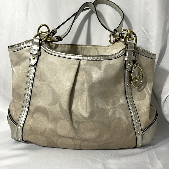 Coach | Bags | Coach Alexandra Sand Logo Canvas Chain Double Handle ...